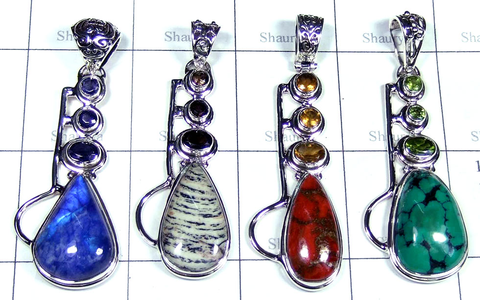 4 Pcs Sterling silver gems Pendants - SYP071, Handcrafted Artisan ...